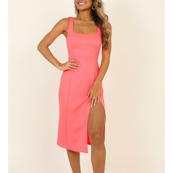 Showpo. | Dresses | Showpo Mini Love Square Neck Split Midi Dress In ...